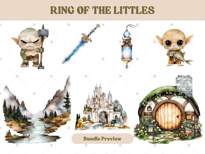 Lord of the Rings Clipart Bundle: Watercolor Hobbit, Wizard, Castle ...