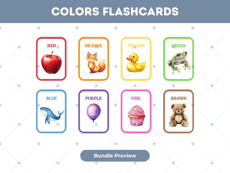 Watercolor Colors Flashcards: Preschool Learning (printable PDF) - Etsy