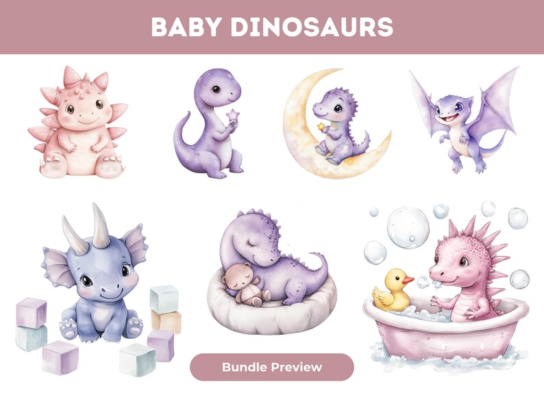Watercolor Baby Dinosaurs Clipart, Nursery Art PNG Bundle (62 Files) - Etsy