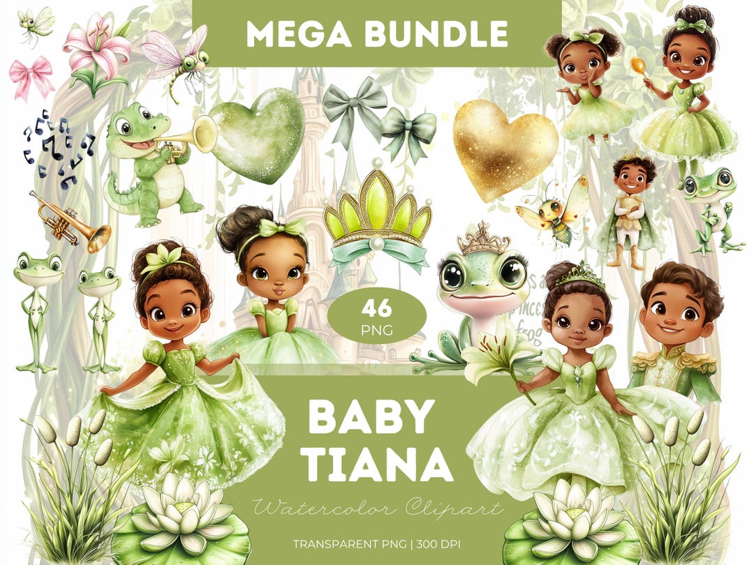 Baby Tiana Watercolor Clipart: Princess and the Frog PNG (digital ...