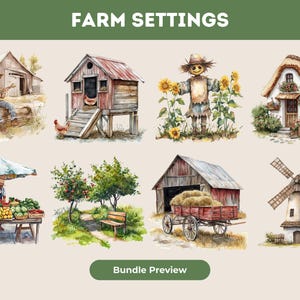 Farm Animals Watercolor Clipart Bundle: Rustic Homestead PNG (digital ...