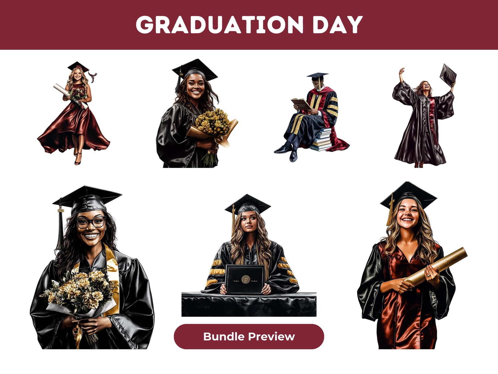 Graduation Watercolor Clipart Bundle: Class of 2025 (PNG, Digital ...