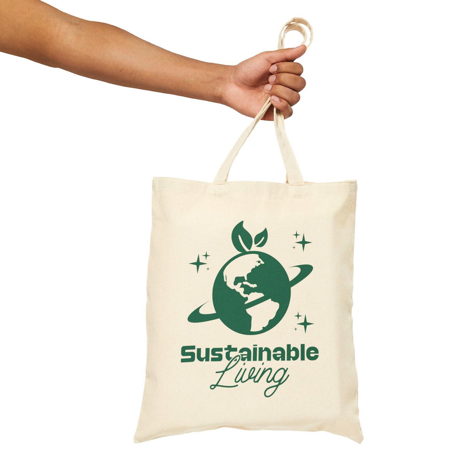 Sustainable Living Tote,earth & Leaf Design, Eco-friendly Canvas Bag ...
