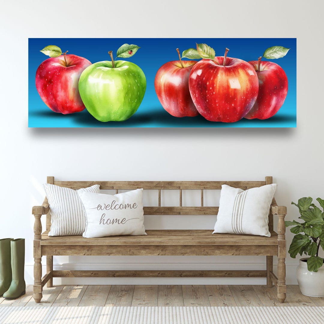 Red Apple Wall Art Kitchen Wall Art Apple Decor Green Apple Painting ...