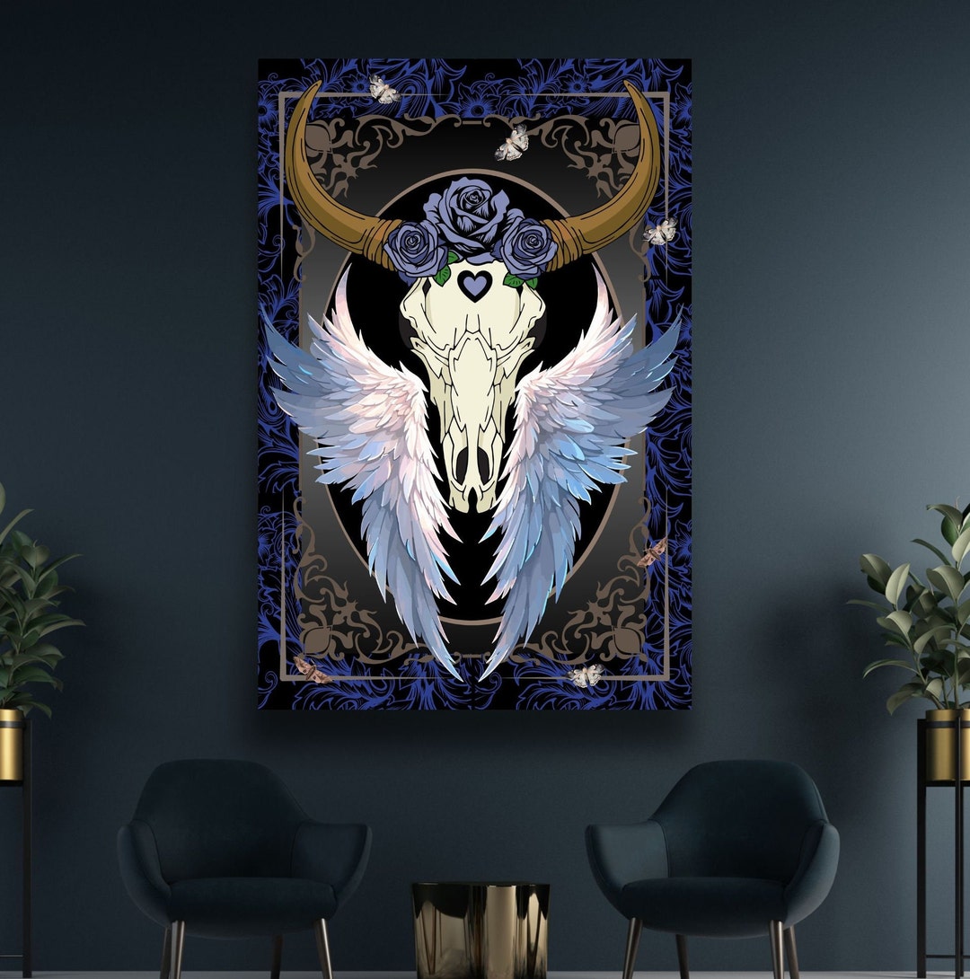 Gothic Floral Winged Skull Canvas Art Print for Gothic Western Wall Art ...