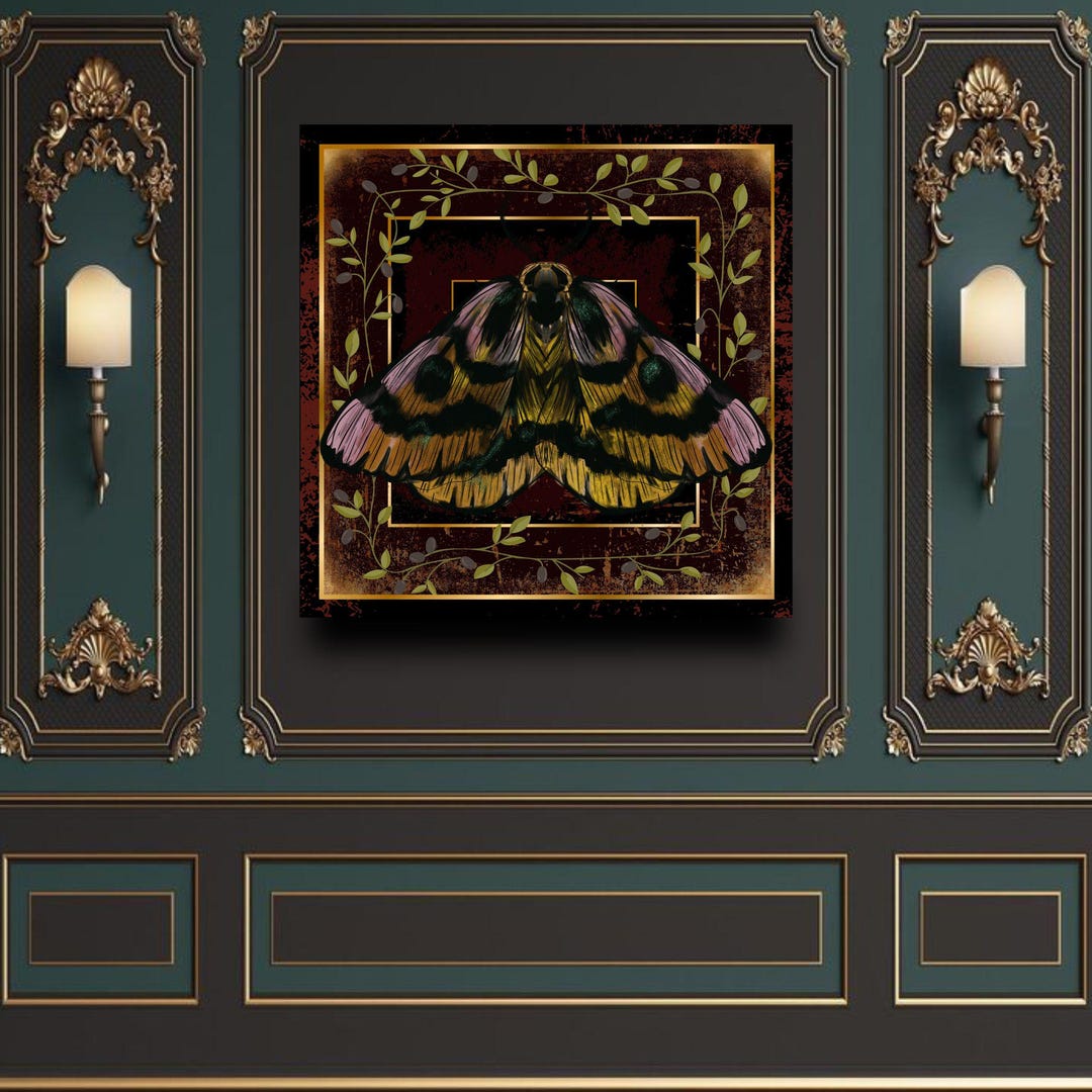 Gothic Wall Art Moth Wall Art Moth Art Print Moth Canvas Gothic Decor ...