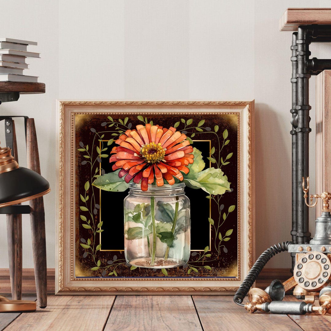 Flower Wall Art Botanical Wall Art Zinnia Flower Canvas Art Zinnia ...