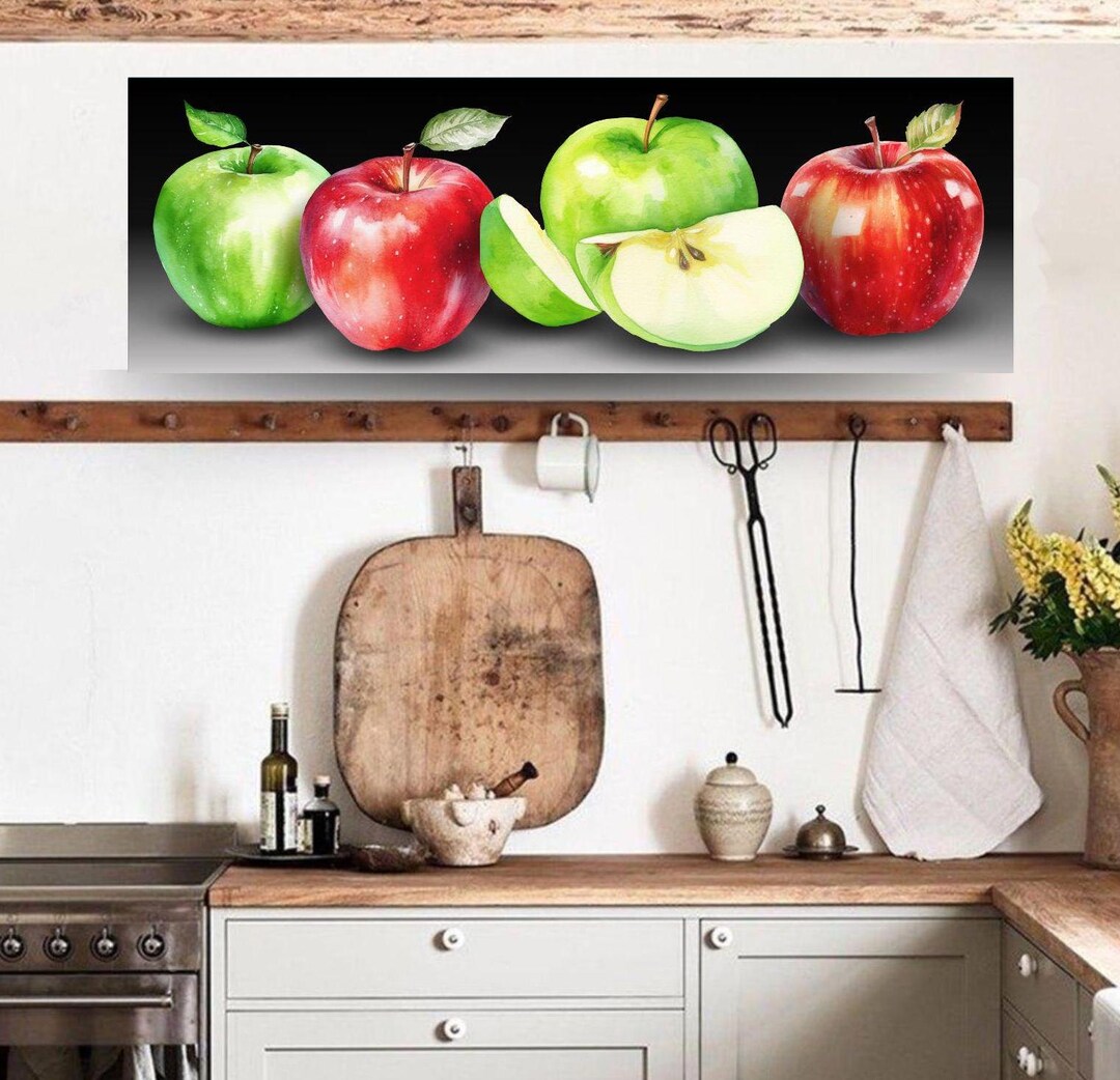 Red Apple Wall Art Kitchen Wall Art Apple Decor Green Apple Painting ...
