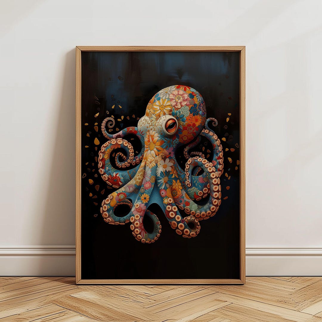 Octopus Art Print | Vibrant Marine Wall Decor | Unique Botanical Ocean ...