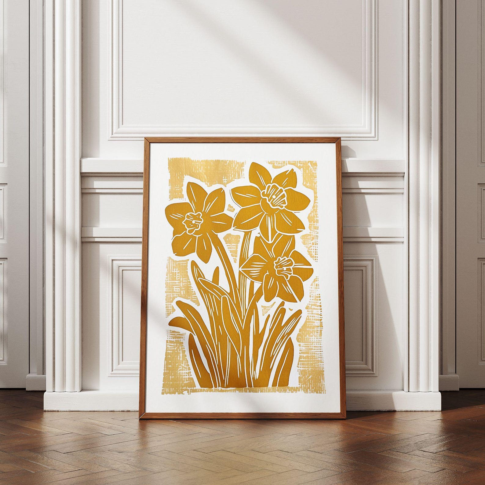 Golden Yellow Daffodil Lino Style Art Print | Contemporary Linocut ...