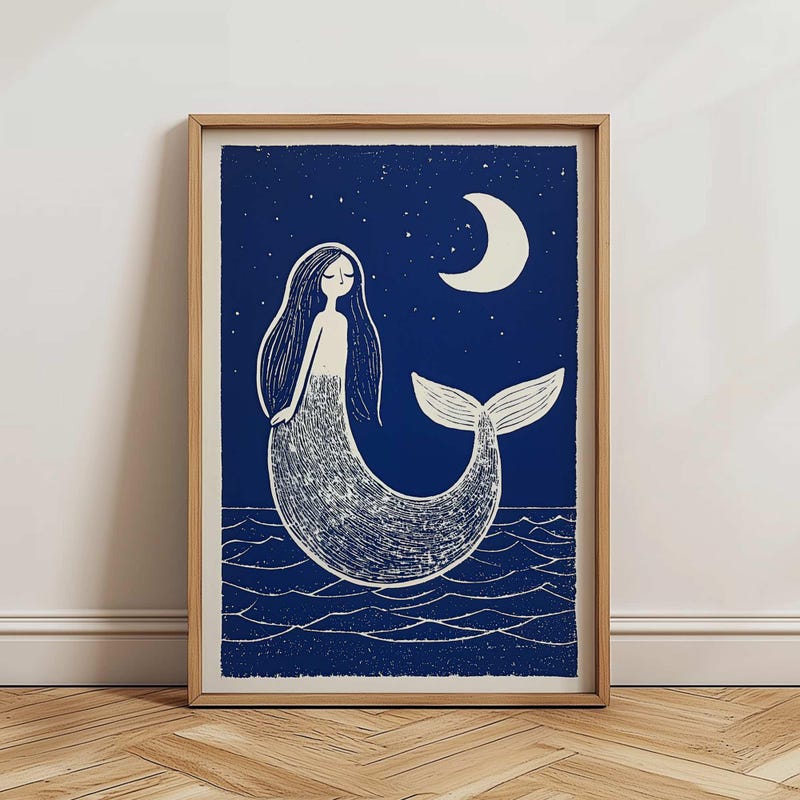 Mermaid Linocut - Etsy