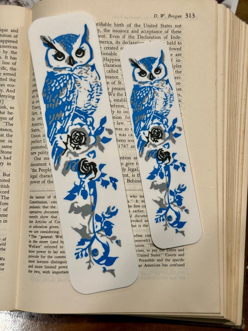 Owl Bookmark Set of Two, Animal Themed Bookmark, Blue Owl Bookmark ...