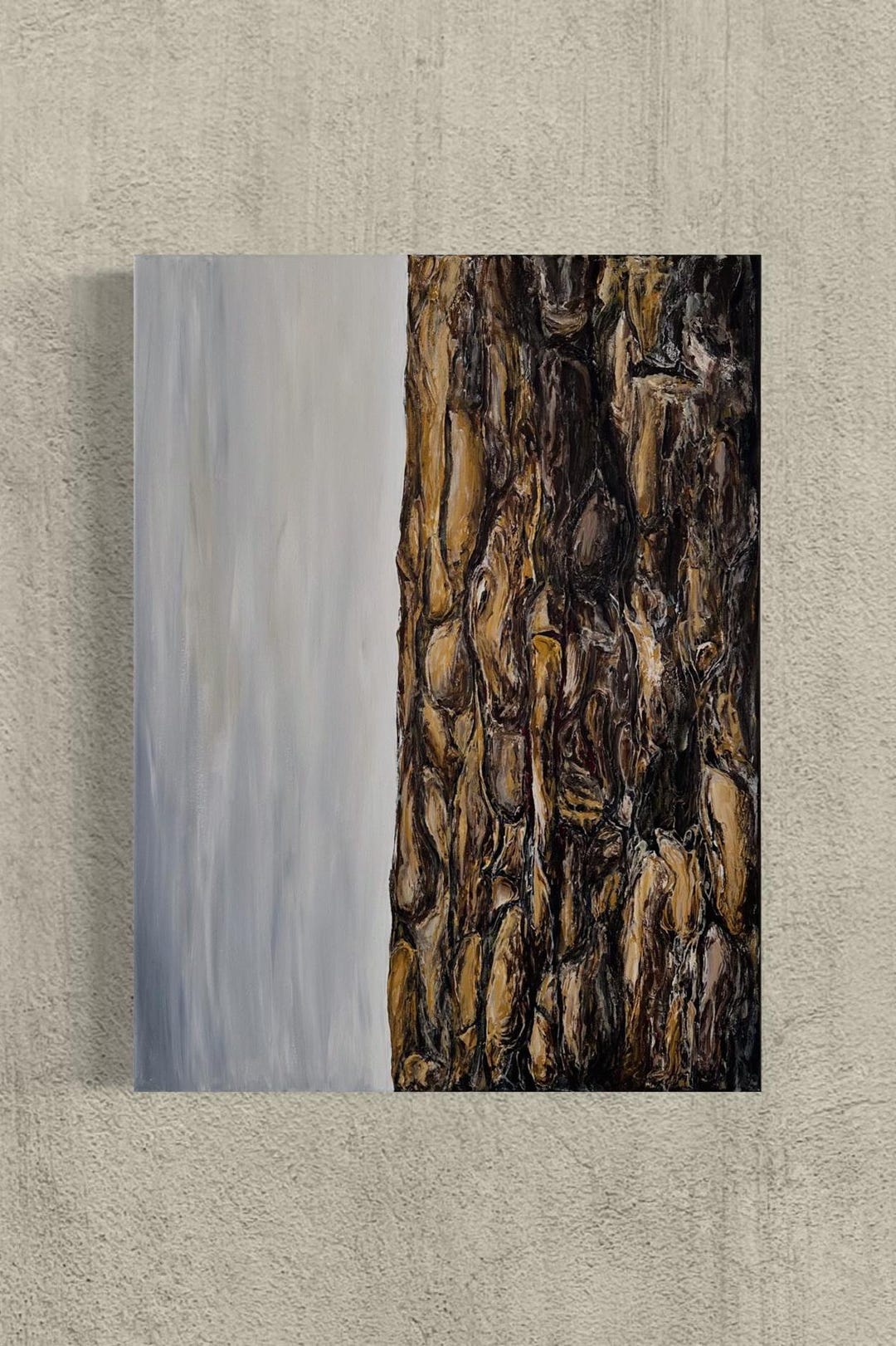 Oak Tree Trunk Bark, Original Textured Acrylic Hand-painted W. Acrylic ...