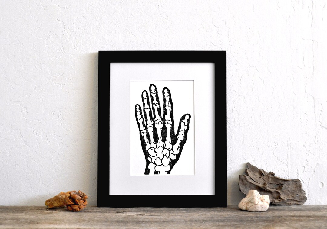 Bones of the Hand - Unique Contemporary Spooky Cool Anatomical Linocut ...
