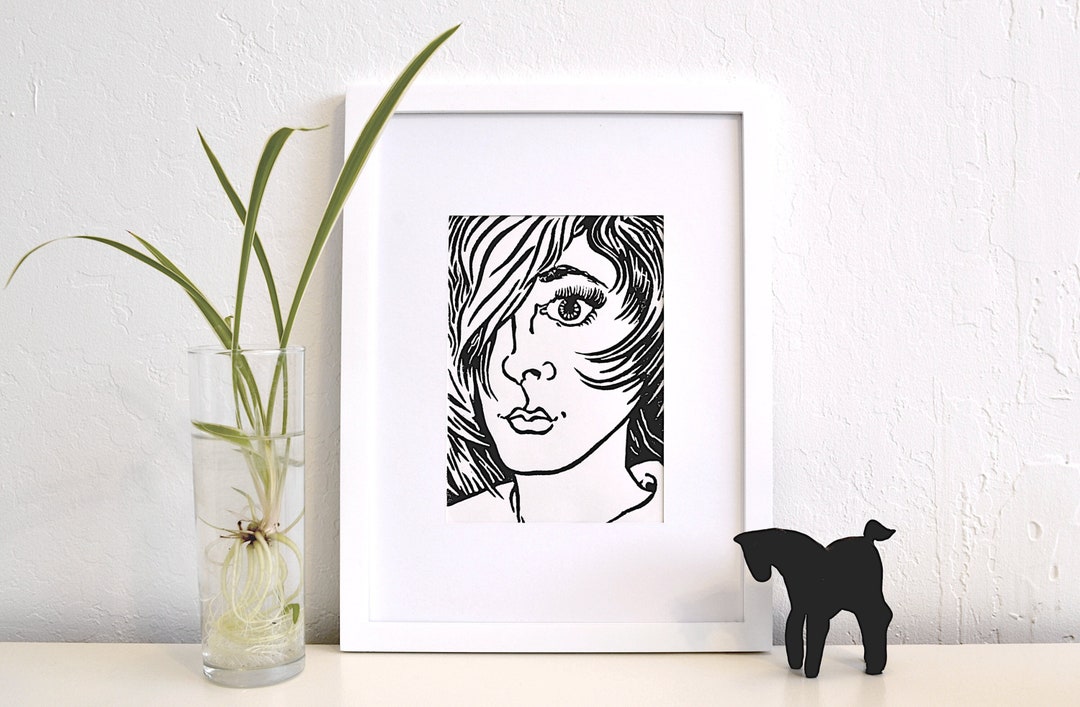 Leona - Unique Punk Glam Style Linocut Print on Fine Paper - Etsy