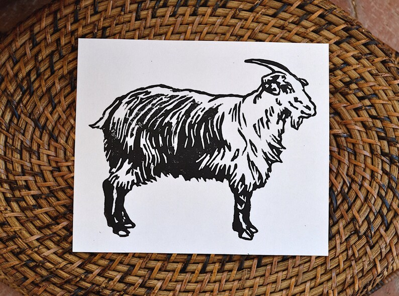 Friendly Goat Linocut Print: Modern Farmhouse Wall Art - Etsy