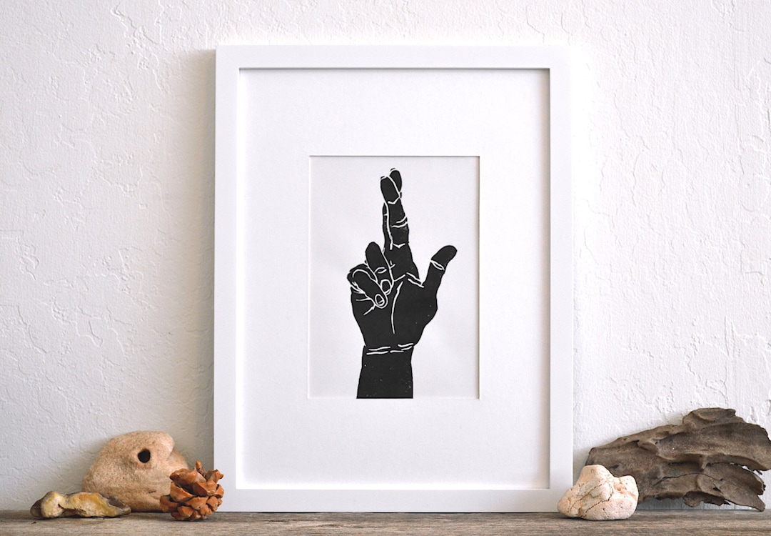 Fingers Crossed - Modern Contemporary Unique Black and White Linocut ...