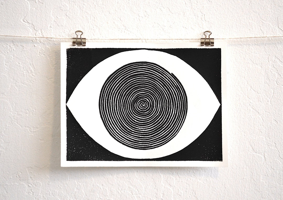 Cosmic Eye - Unique Surrealist Hand-pressed Contemporary Boho Block ...