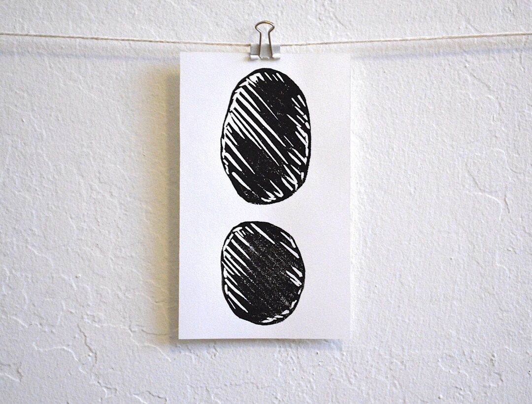 Two Uncanny Forms - Mini Scandi Style Abstract Linocut Print in Green ...