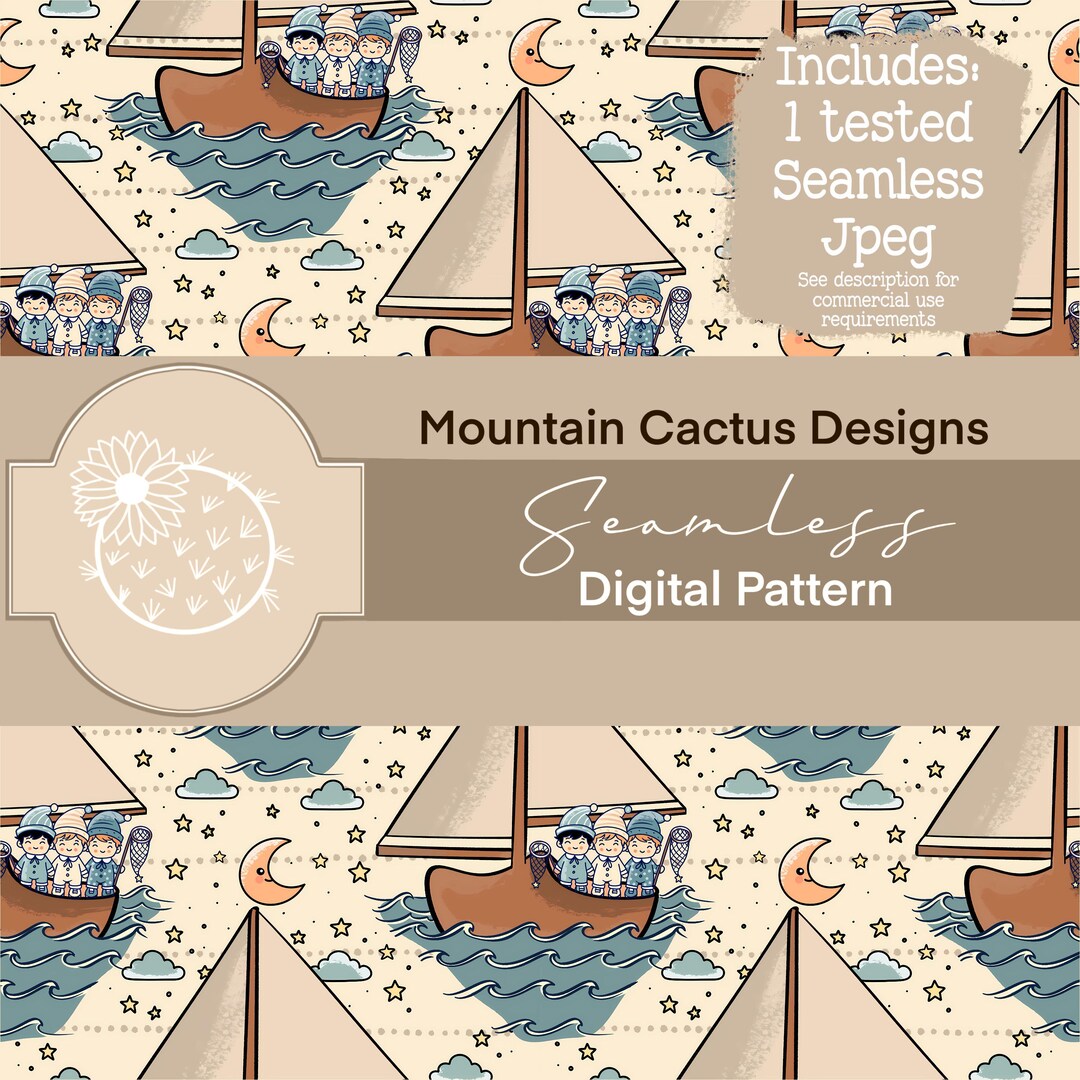 Wynken, Blynken and Nod Nursery Theme Seamless Pattern Jpeg | Seamless ...