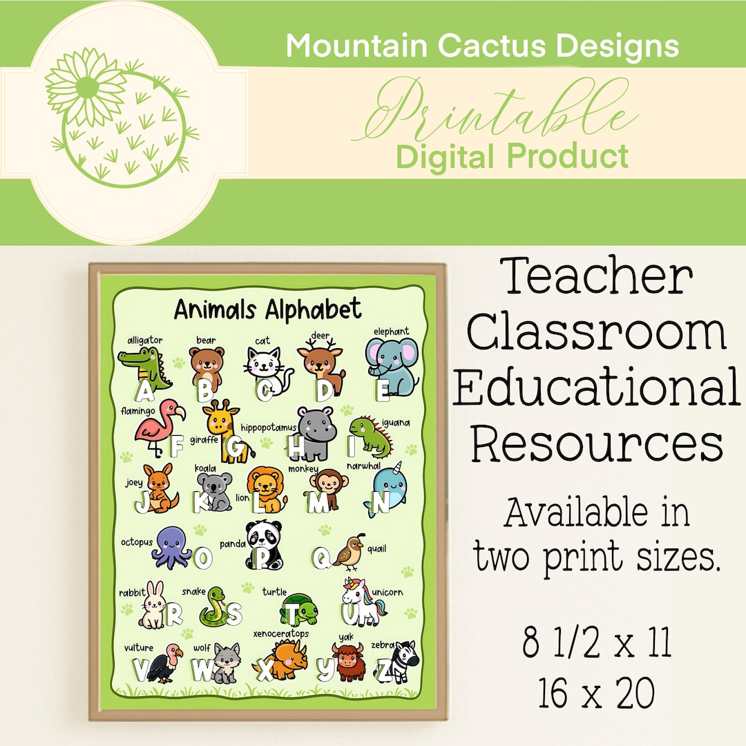 Animal Alphabet Poster Printable | ABC Chart for Kids | Classroom Decor ...