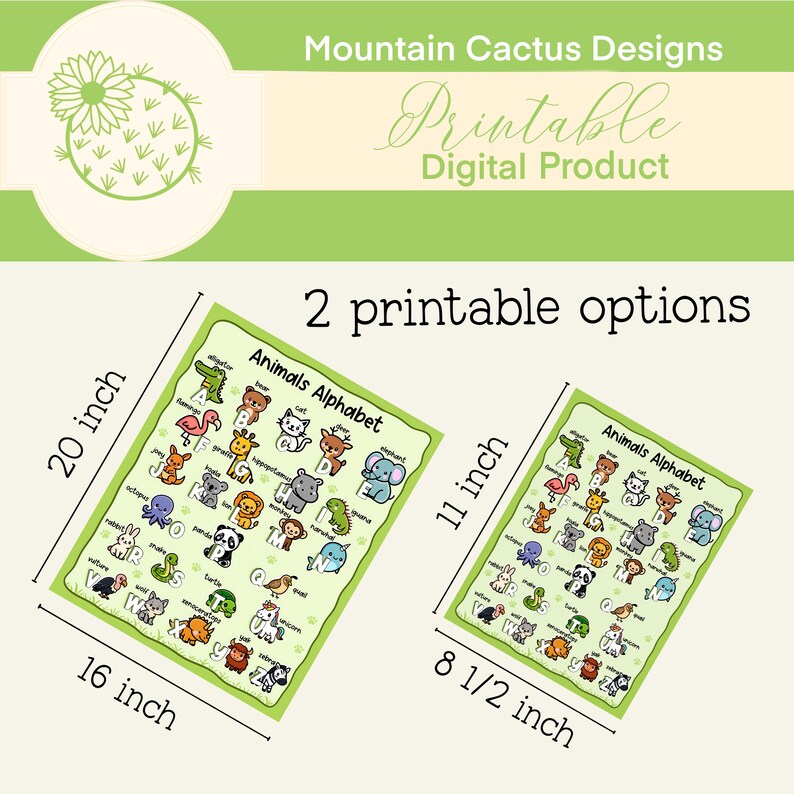 Animal Alphabet Poster Printable | ABC Chart for Kids | Classroom Decor ...