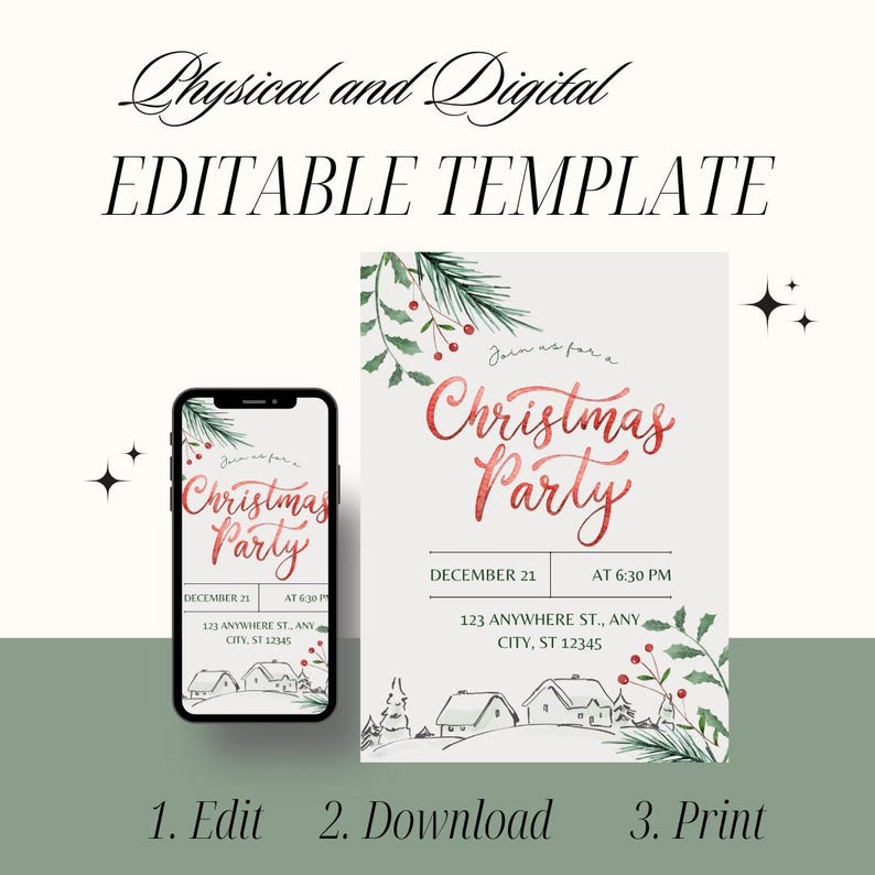 Editable Christmas Party Invitation Card Festive & Personalized Holiday ...