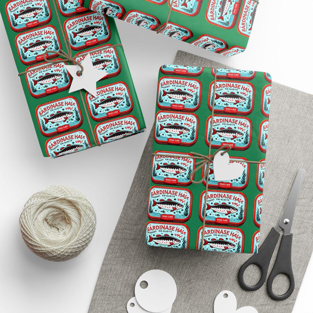 Holiday Sardine Wrapping Papers, Christmas Gift Wrap, Festive Decor ...