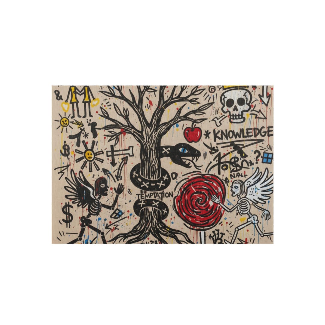 Adam & Eve Graffiti Rug: Biblical Garden of Eden Street Art Temptation ...