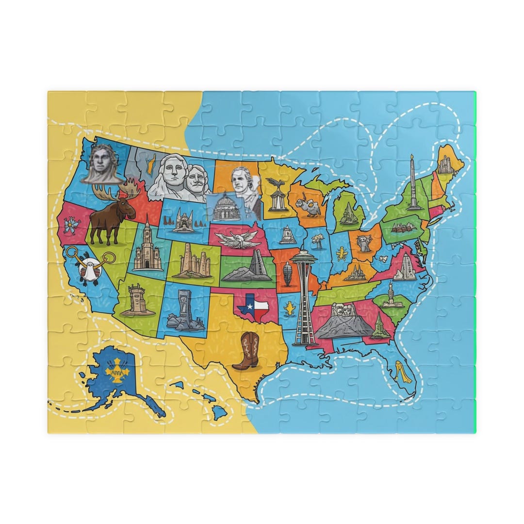 USA Landmarks Puzzle: Illustrated Travel Map, Montessori Education - Etsy