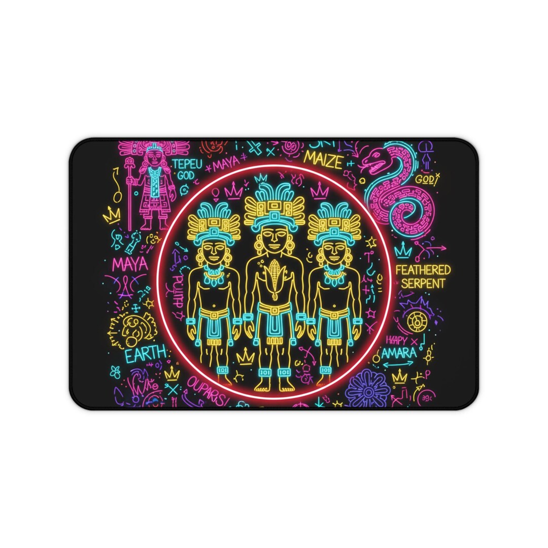 Neon Popol Vuh Creation Deskmat | Mayan Art, Hero Twins & Maize God ...
