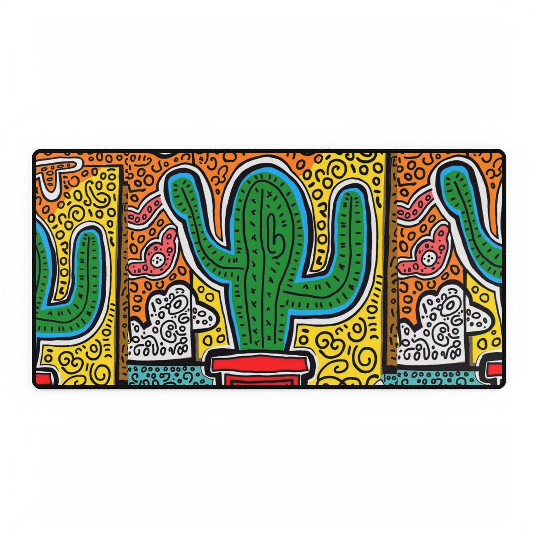 Colorful Cactus Desk Mat - Vibrant Office Decor, Unique Work Space ...