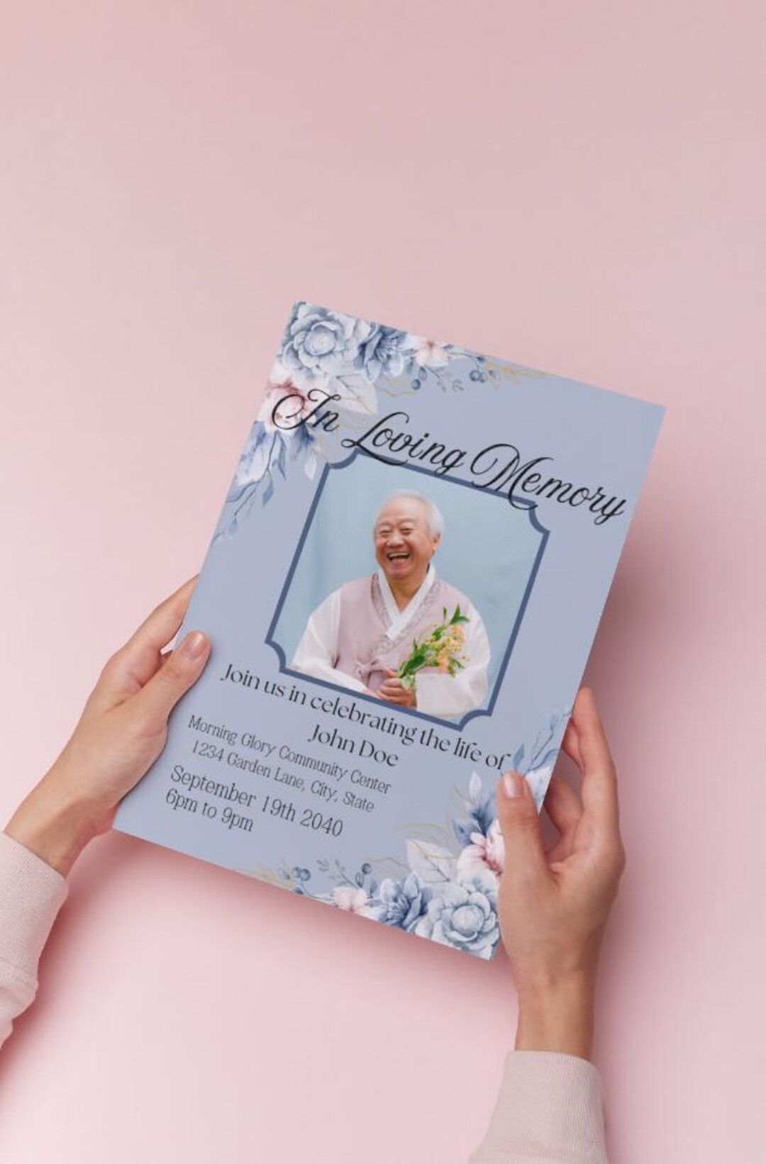 Editable Memorial Invitation Blue Floral - Etsy