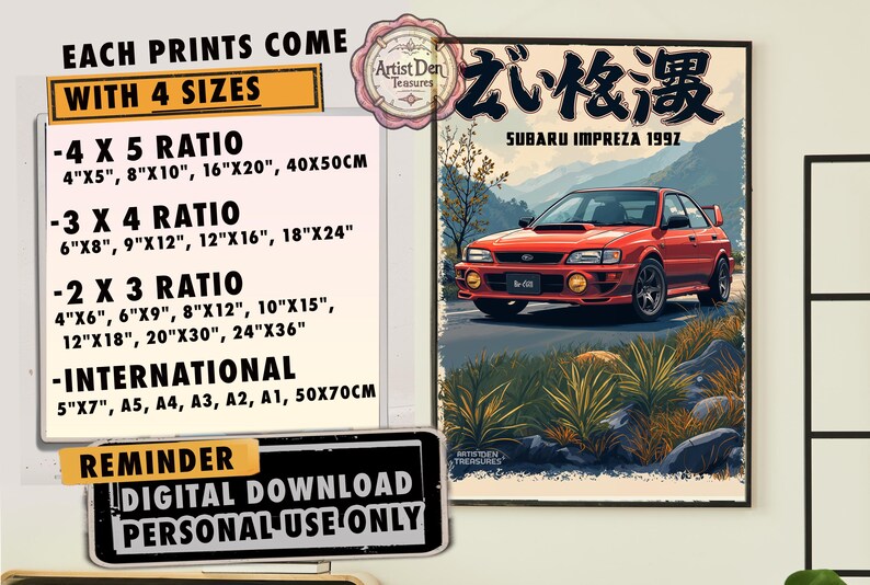 Subaru Impreza Car Poster in Nature Wall Art Video Game Poster Wall Art ...