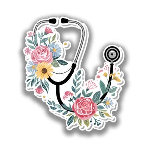 Floral Stethoscope Sticker: Weatherproof Vinyl Decal - Healthcare Gift ...