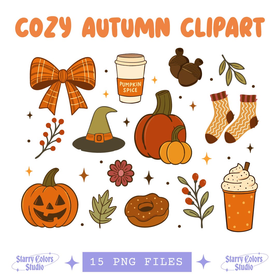 Retro Autumn Clipart Set | Pumpkin Spice, Halloween (PNG, SVG) - Etsy