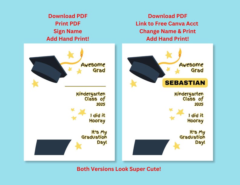 Kindergarten Graduation Handprint Art, Editable Template (digital ...