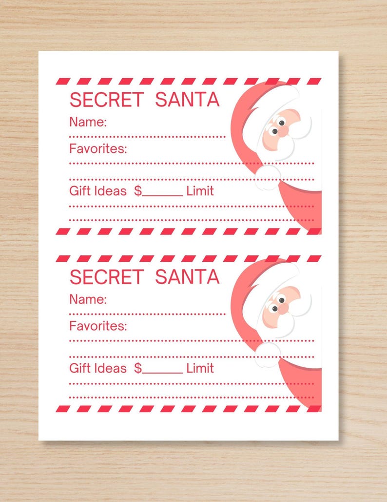 Secret Santa Christmas Gift Exchange Cards Digital Download, Office ...