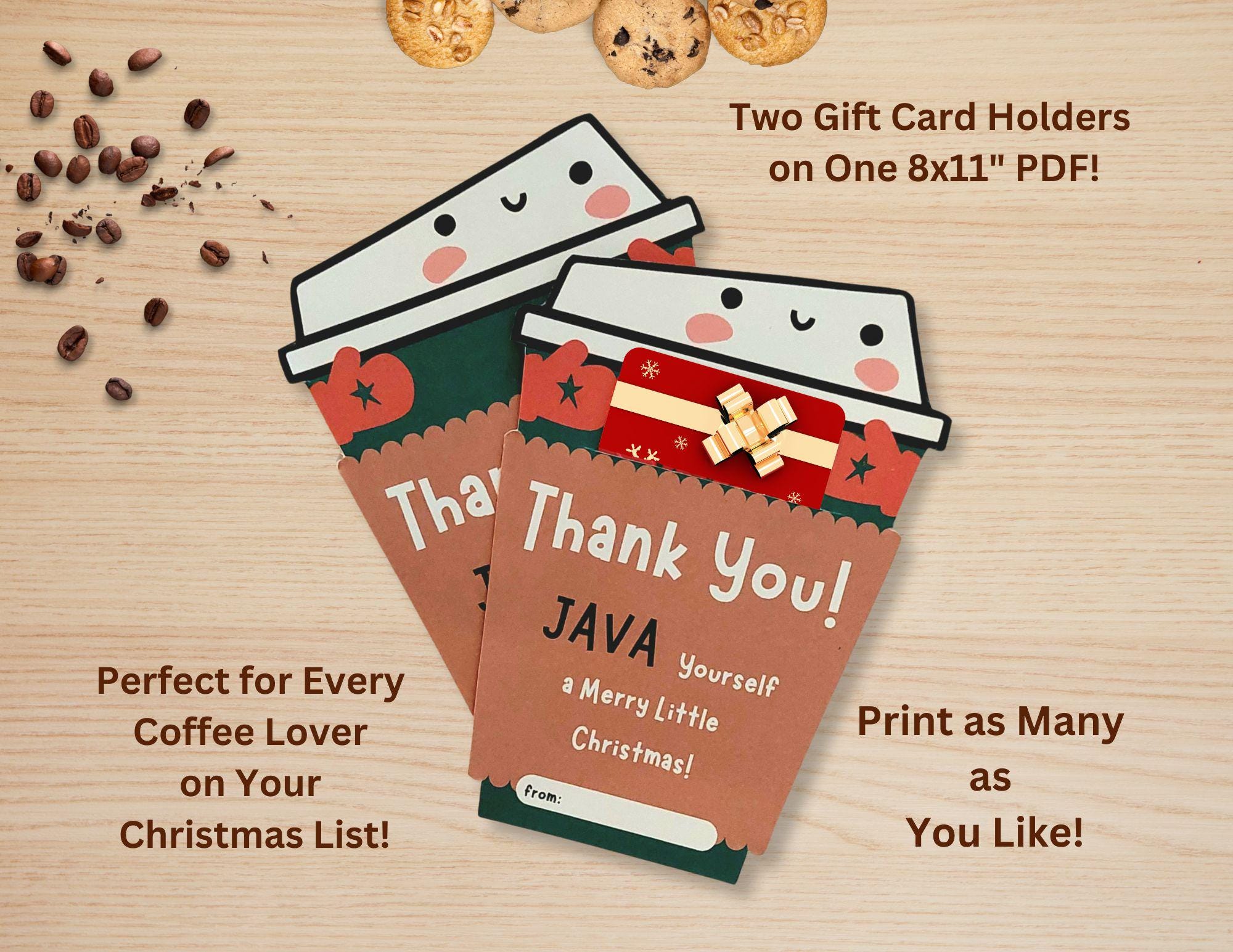 Cute Christmas Coffee Gift Card Holder, Java Theme Kawaii Style ...