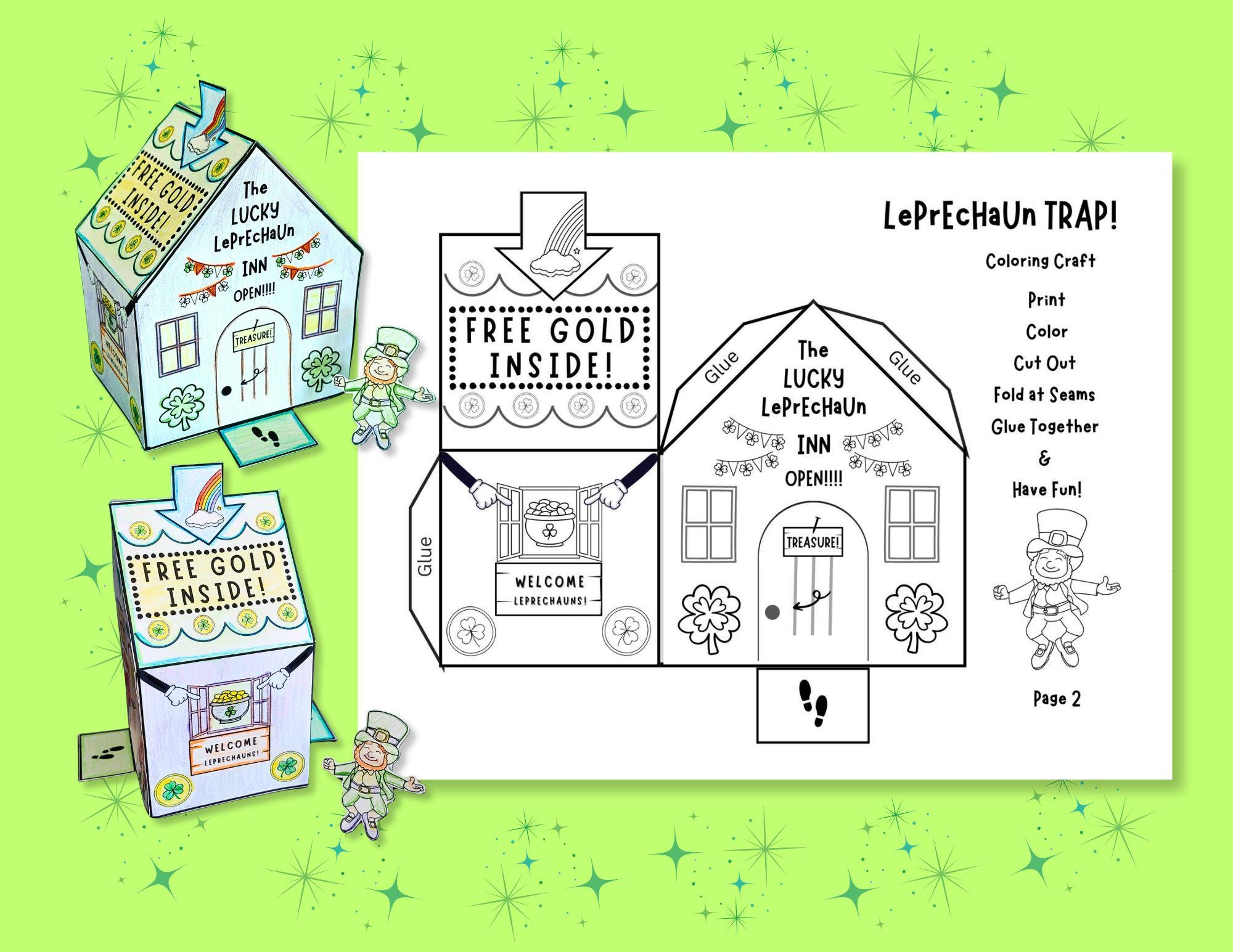 Leprechaun Trap Fun St. Patrick's Day Coloring Craft Digital Download ...