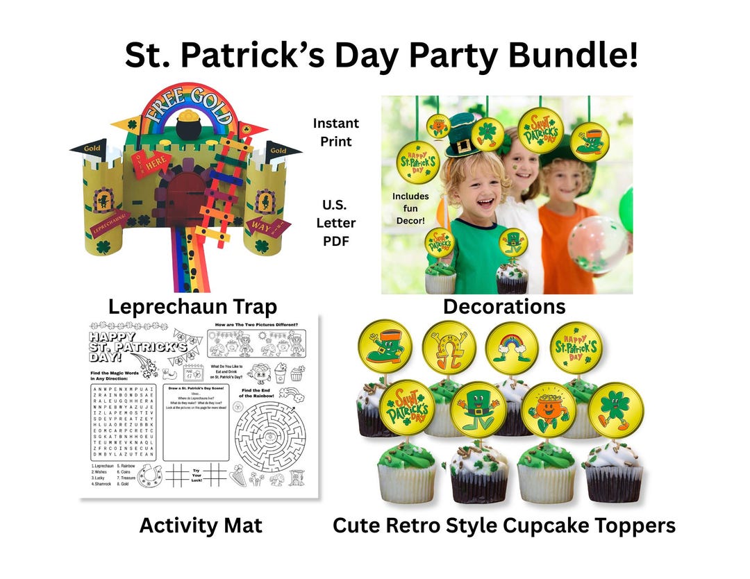 St Patrick's Day Party Bundle, Leprechaun Trap 3D Craft, Cupcake ...