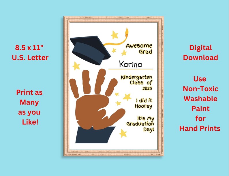 Kindergarten Graduation Handprint Art, Editable Template (digital ...