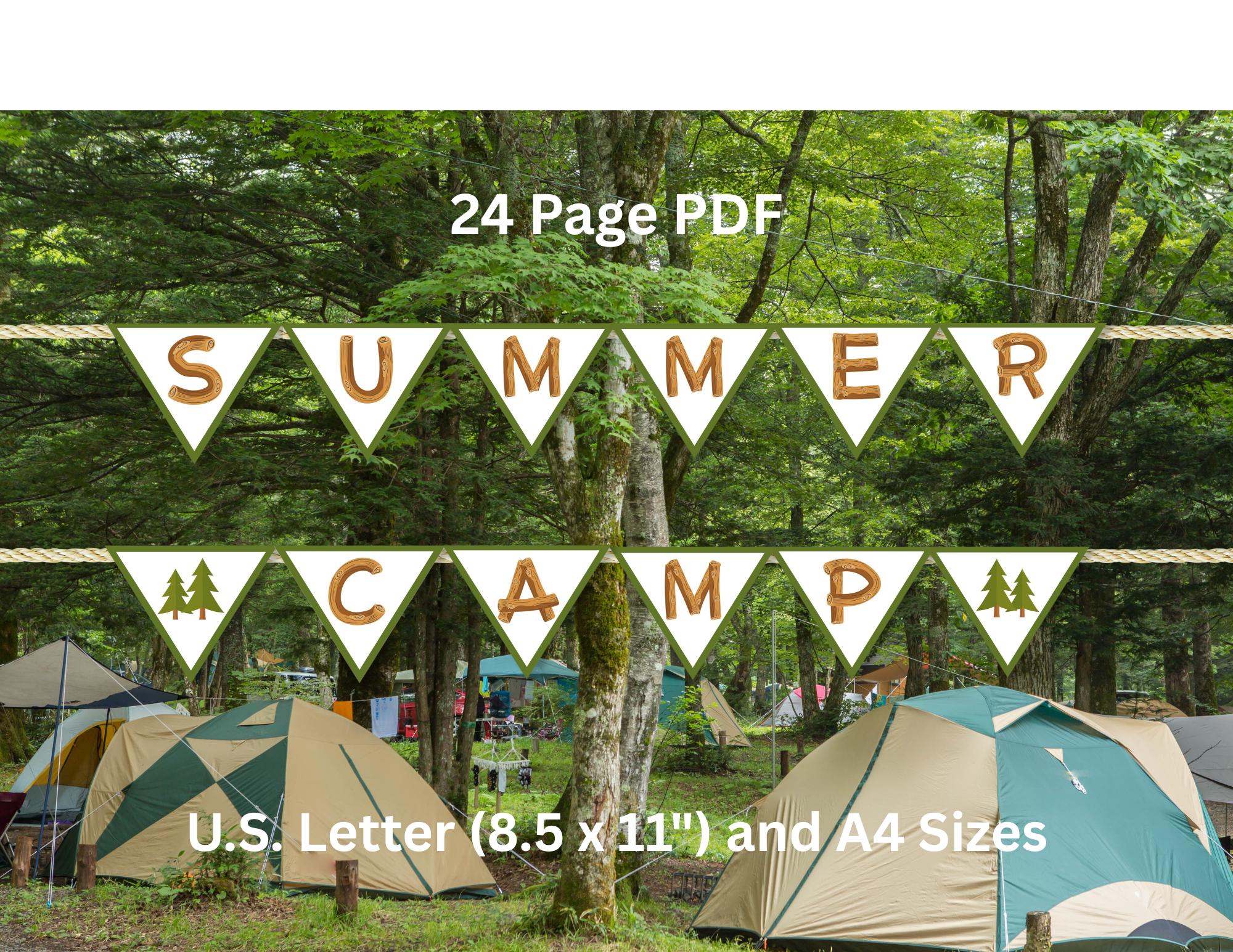 Customizable Camping Banner Pennants Printable Retro Wood Log Theme ...