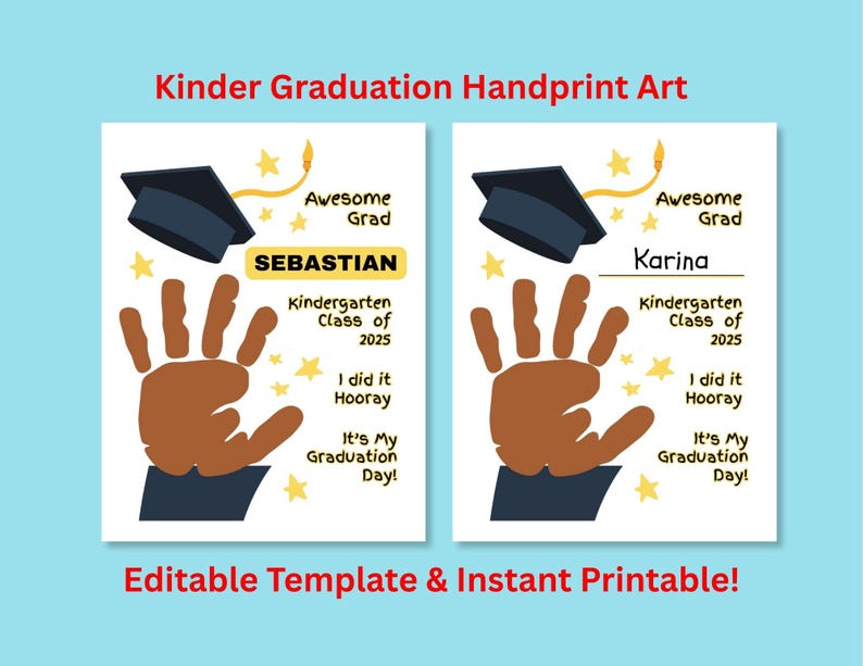 Kindergarten Graduation Handprint Art, Editable Template (digital ...