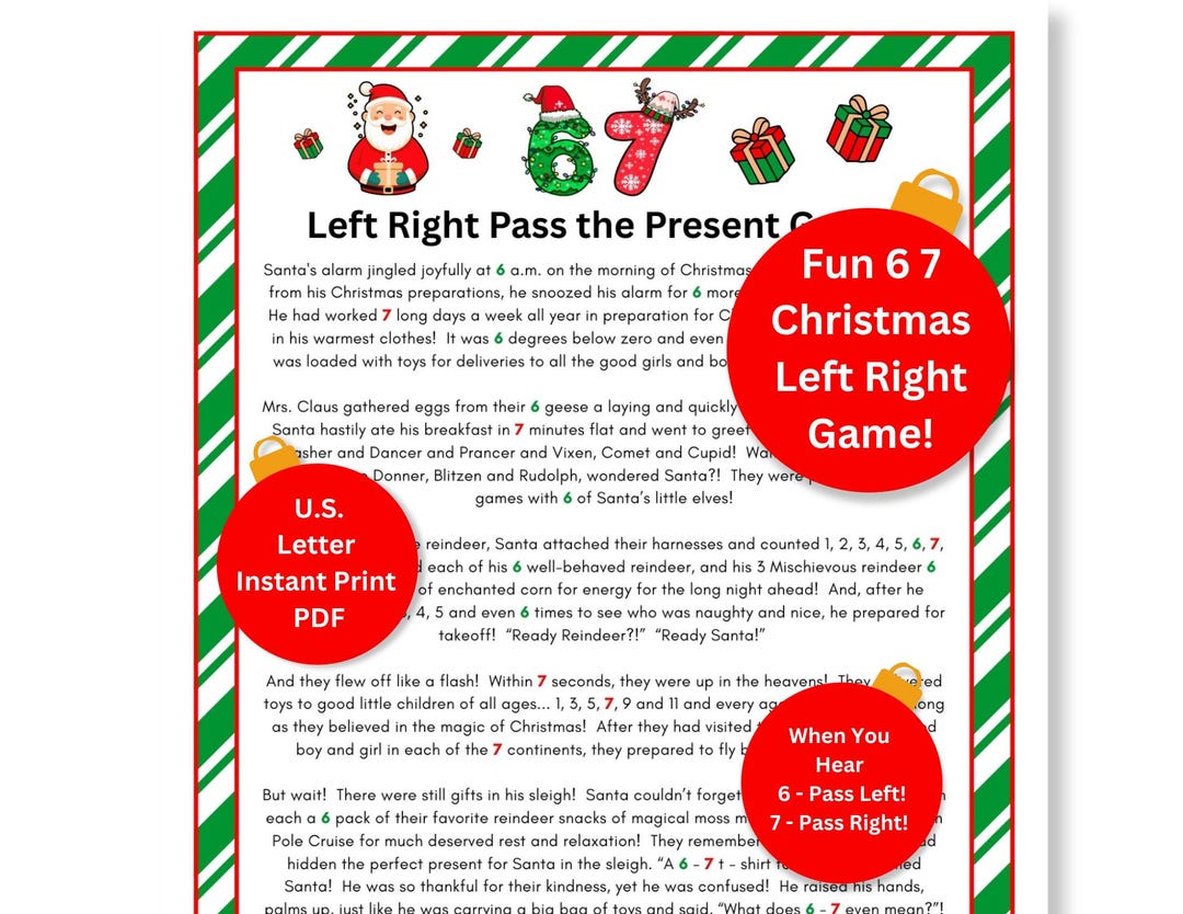6 7 Christmas Left Right Pass the Present Game (digital Download) - Etsy