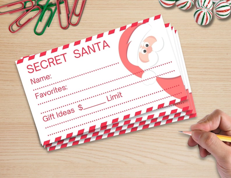 Secret Santa Christmas Gift Exchange Cards Digital Download, Office ...