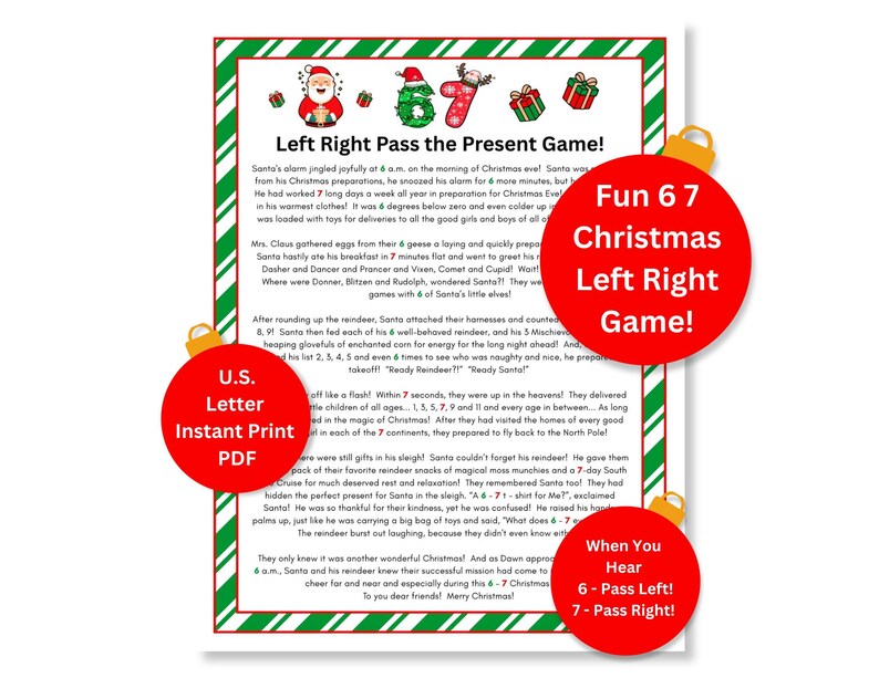6 7 Christmas Left Right Pass the Present Game (digital Download) - Etsy