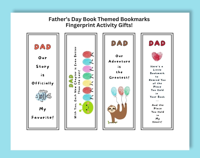 Cute Father's Day Book Themed Fingerprint Activity Book Marks Gift ...