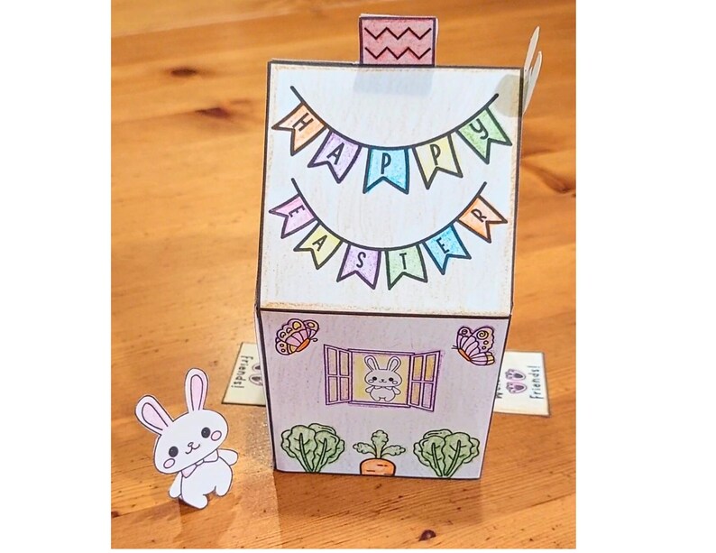 Bunny House 3D Coloring Craft Build, Easter Activity (digital Download ...