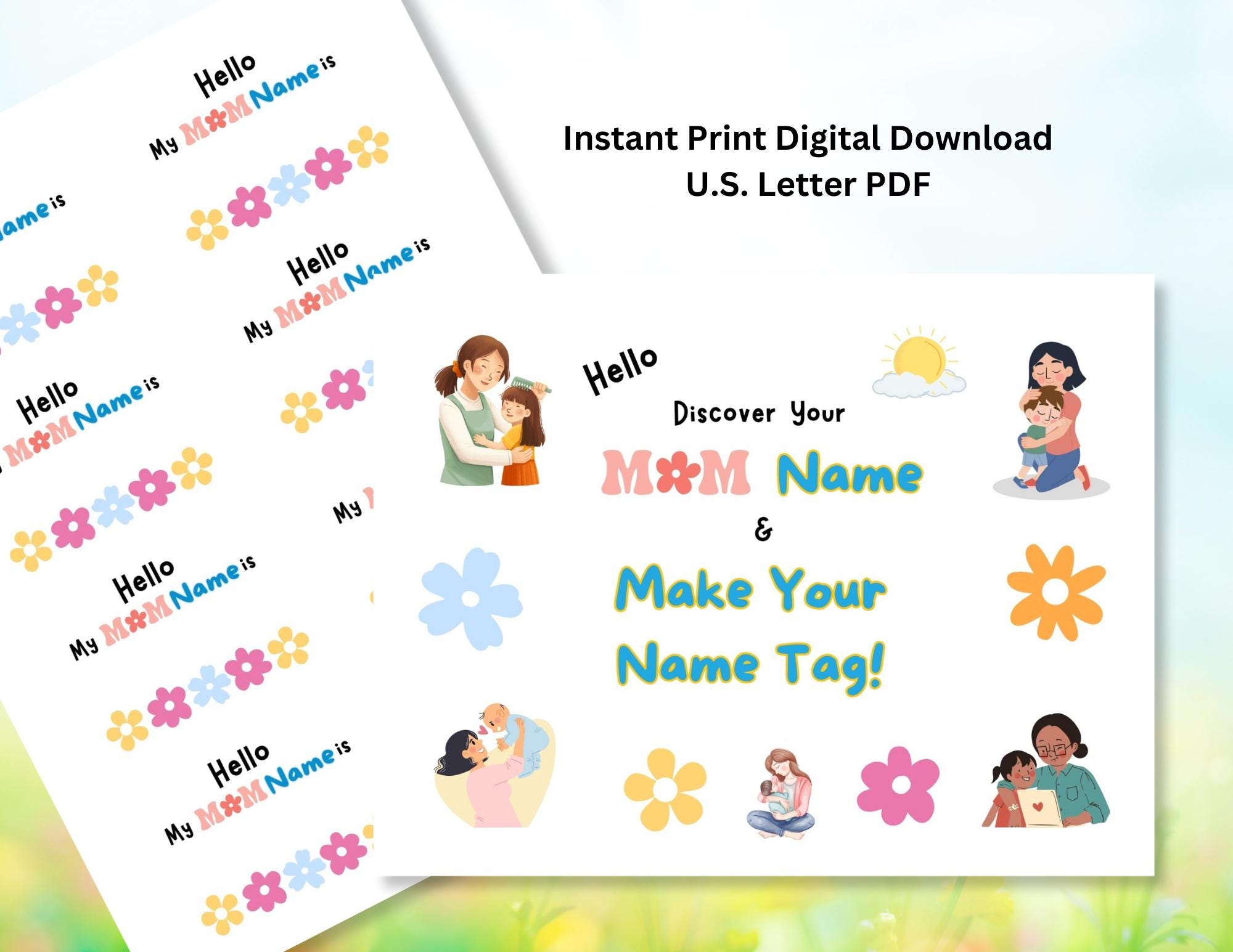 What's Your Mom Name Activity, Sign and Name Tags Digital Download ...